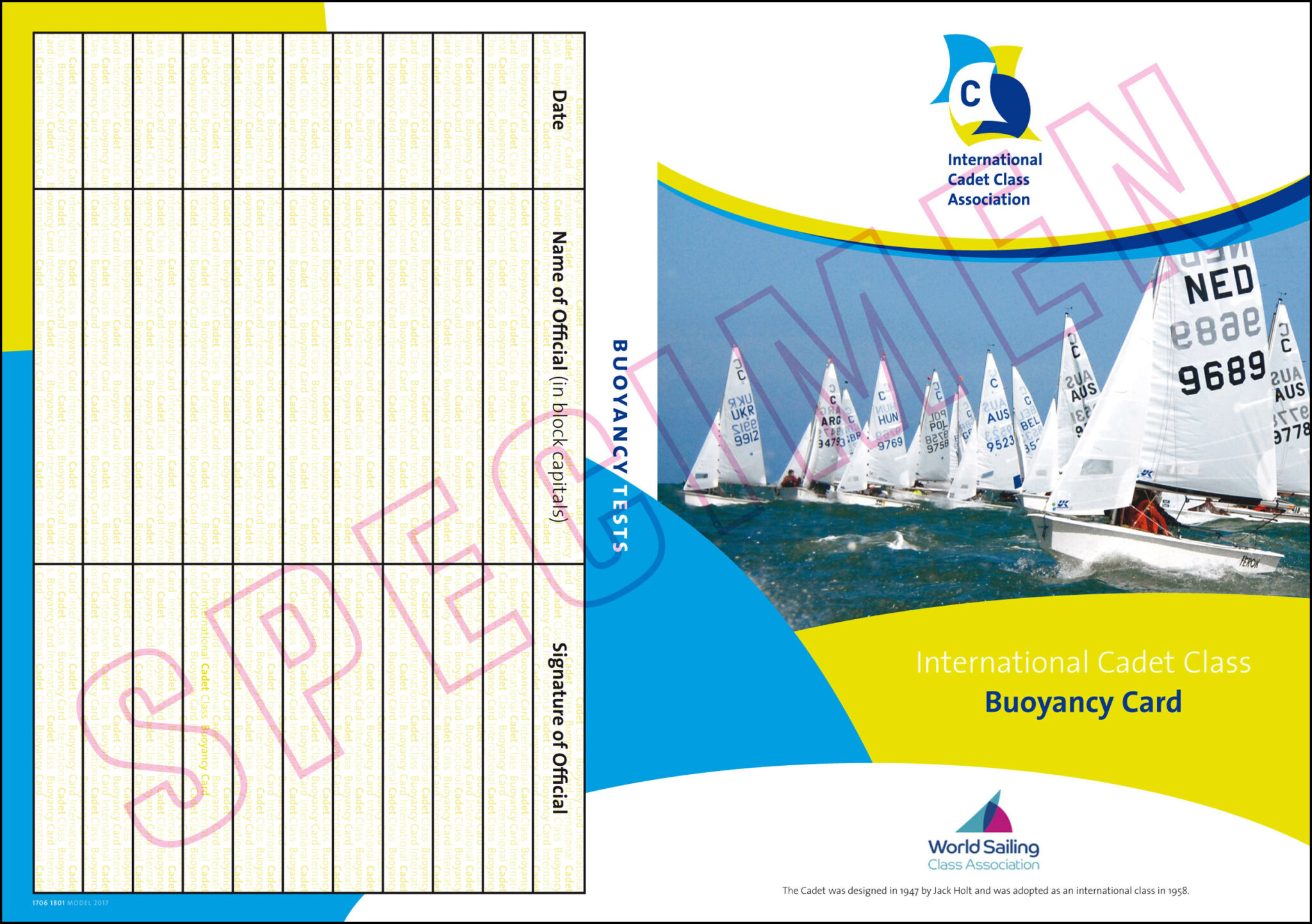New Model Buoyancy Card – International Cadet Sailing